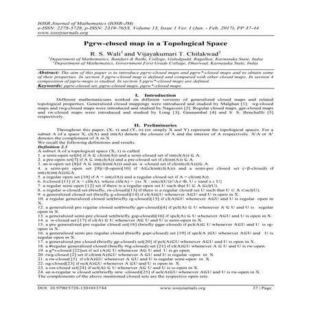 Pgrw-closed map in a Topological Space | PDF