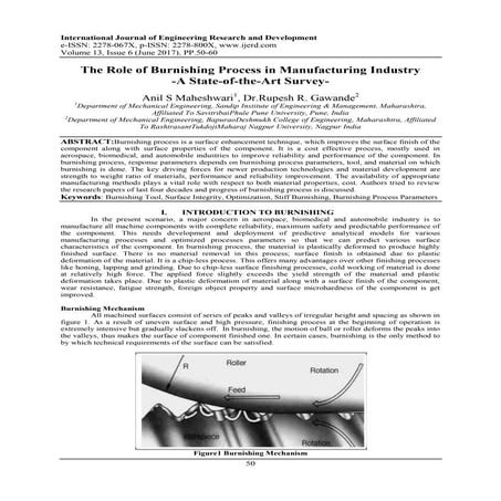 The Role of Burnishing Process in Manufacturing Industry -A State-of ...