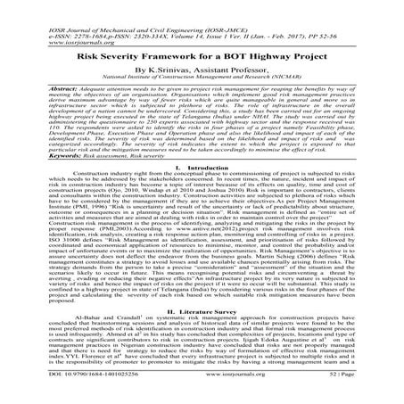 Risk Severity Framework for a BOT Highway Project | PDF