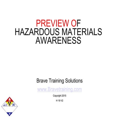 PREVIEWOF HAZMAT FIRSTRESRESPONDER AWARENESS POWERPOINT TRAINING ...