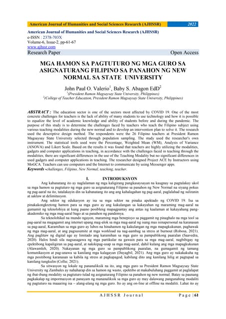 “Mga Salik na Nakaaapekto sa Pagkatuto ng Mag-aaral sa Asignaturang Filipino” | PDF