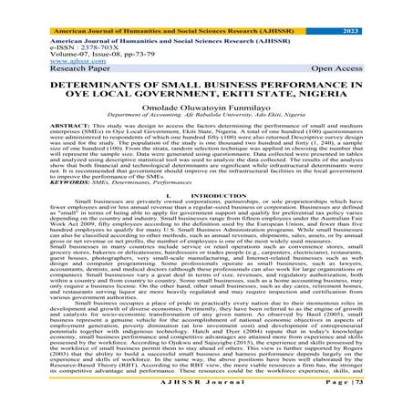 DETERMINANTS OF SMALL BUSINESS PERFORMANCE IN OYE LOCAL GOVERNMENT, EKITI STATE, NIGERIA | PDF ...