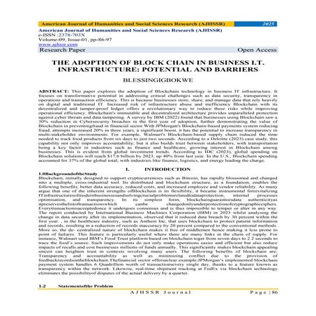 THE ADOPTION OF BLOCK CHAIN IN BUSINESS I.T. INFRASTRUCTURE: POTENTIAL ...