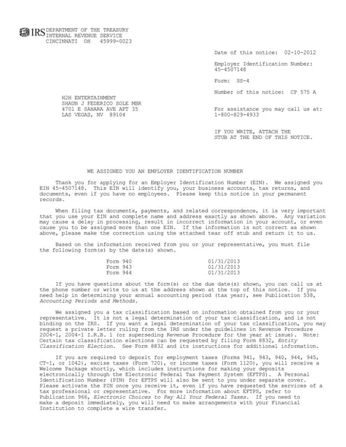 EIN Assignment Letter | PDF