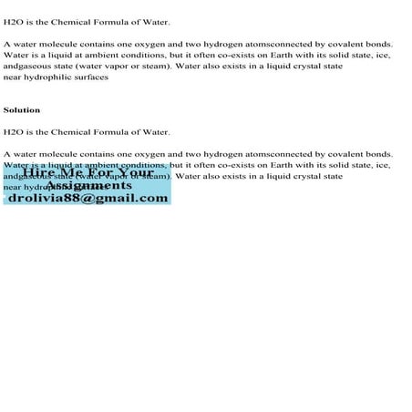 H2O is the Chemical Formula of Water.A water molecule contains o.pdf