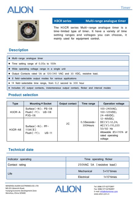 H3BA series multi range analogue timer | PDF