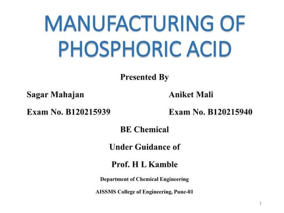 Phosphoric acid by sulphuric acid | PPTX | Chemistry | Science