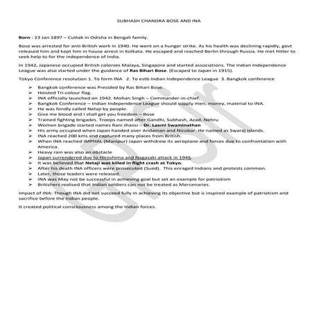 Subhash Chandra Bose and Indian National Army | PDF