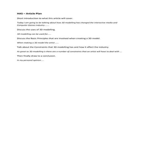 HA5 article plan | ODT | 3-D Graphics | Computer Software and Applications