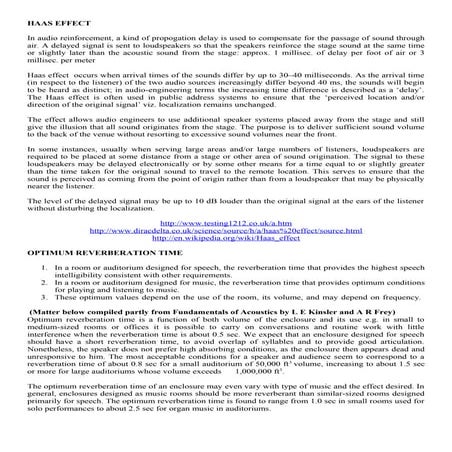 Haas effect, Optimum reverberation time, Anechoic chamber | DOC