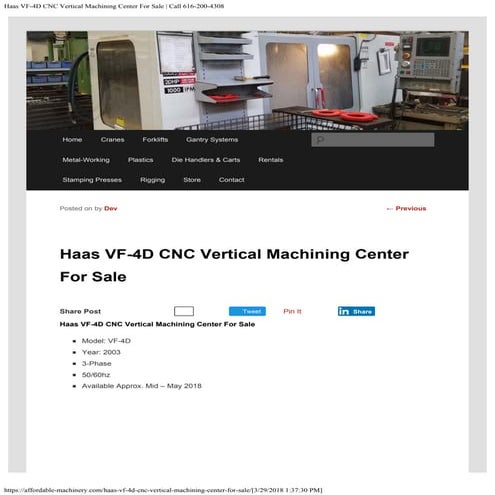 Haas VF-4D CNC Vertical Machining Center For Sale | PDF