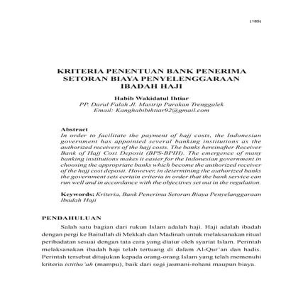 KRITERIA PENENTUAN BANK PENERIMA SETORAN BIAYA PENYELENGGARAAN BADAH HAJI | PDF