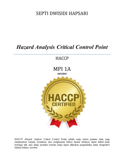 Hazard analysis and critical control point | PPT