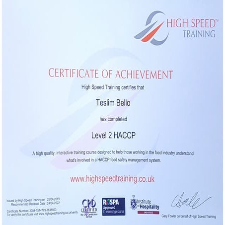 HACCP Level 2 training certificate | PDF