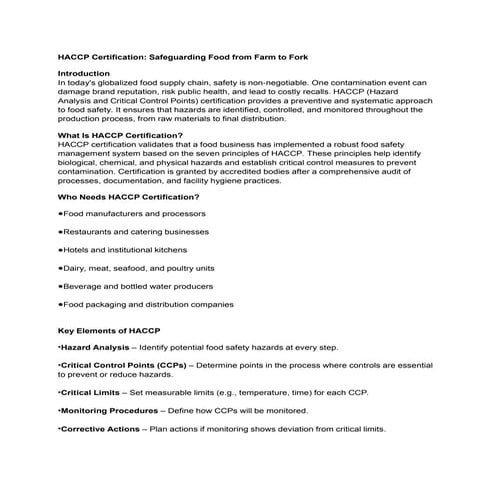 Overview – HACCP (Hazard Analysis Critical Control Points) | PPT