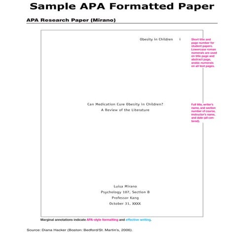 Cover Page For Apa Style Research Paper