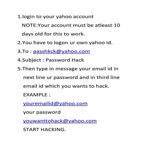 Hack yahoo account | DOCX | Internet | Computing