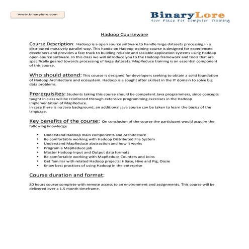 First cadd big data-hadoop course | PDF