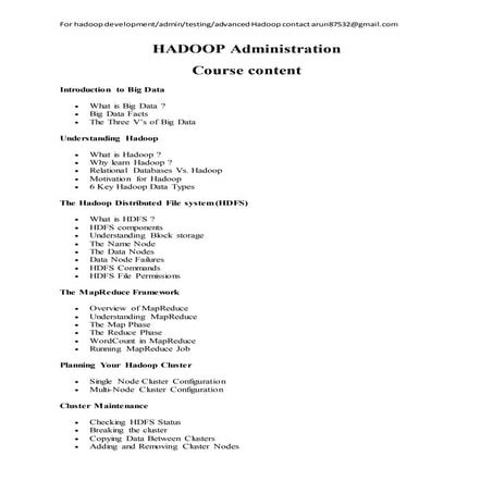 Hadoop admin training | DOCX | Databases | Computer Software and Applications