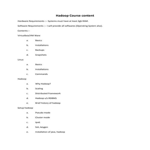 Hadoop course content | PDF