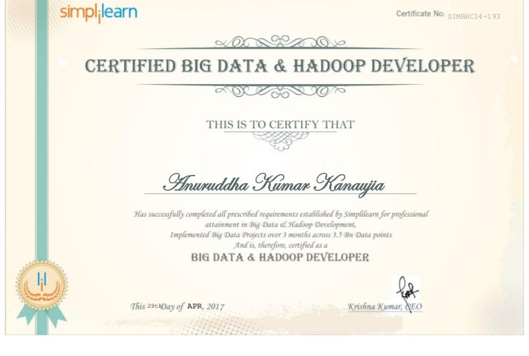 Hadoop Developer Certificate by Simplilearn