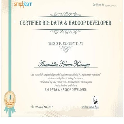 Hadoop Developer Certificate by Simplilearn | PDF