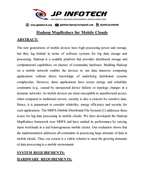 Hadoop Map Reduce For Mobile Clouds Pdf