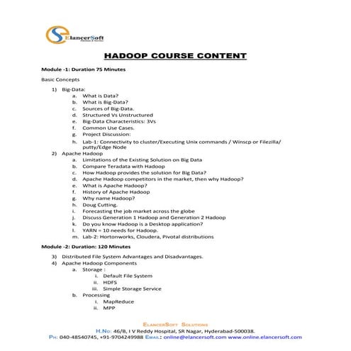 Hadoop online course content (pdf) | PDF