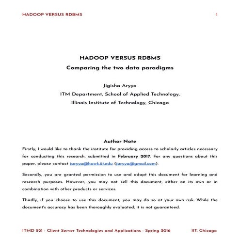 Hadoop versus RDBMS - Comparing the two data paradigms | PDF