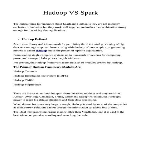Hadoop Vs Spark Pdf 