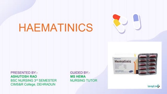 Haematinics | PPTX | Blood Disorders | Diseases and Conditions