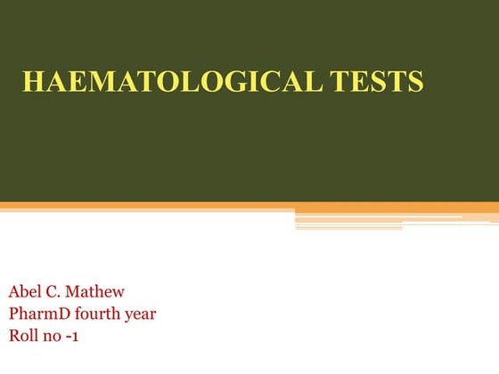 Hematological laboratory tests | PPT