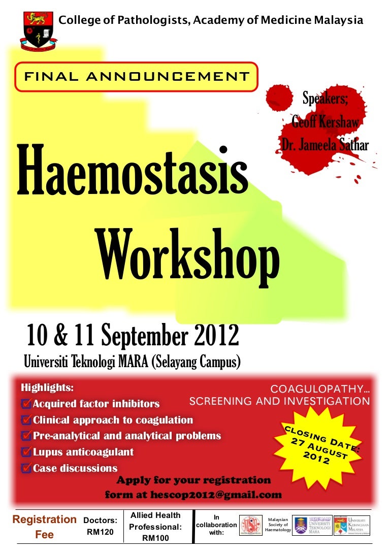 Haemostasis workshop final announcement Haemostasis workshop final announcement