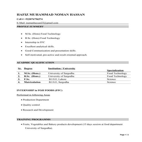 Hafiz muhammad noman hassan cv | DOC | Islam | Religion & Spirituality