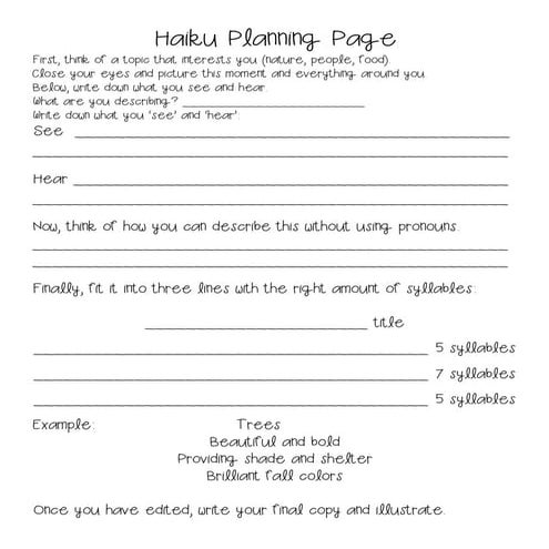 Haiku planning page | PDF | Poetry | Books and Literature