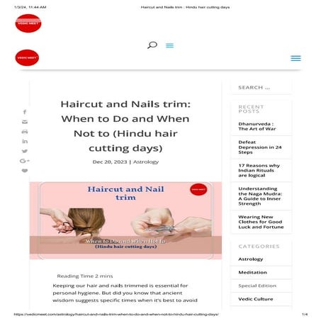 HAIRCUT AND NAIL TRIM - Hindu hair cutting days | PDF