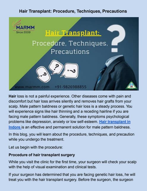 Hair Transplant Procedure Techniques Precautions Pptx