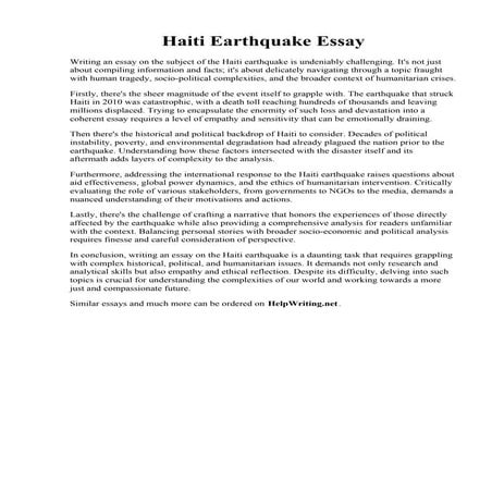 Haiti Earthquake Essay. Haiti earthquake case study | PDF
