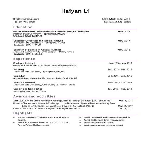 Haiyan Li resume | PDF