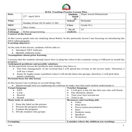 Hajar saeed lesson plan robot_9(1) | DOC