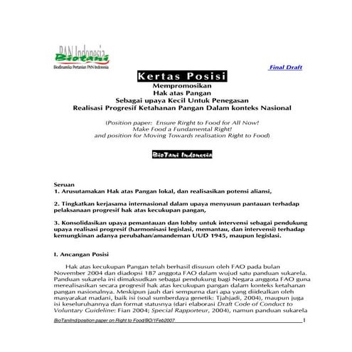 Hak atas pangan pulau kecil position paper-biotani ind-fina_ldraft | PDF