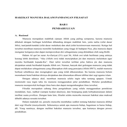 Hakekat manusia dalam pandangan filsafat | DOCX
