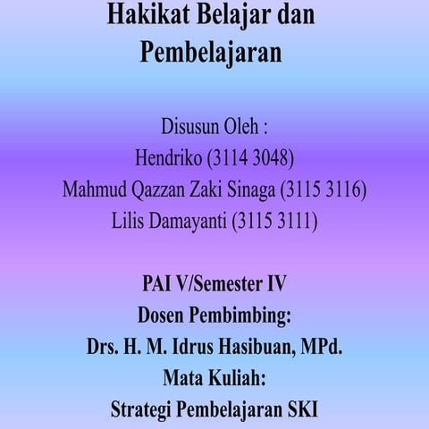Hakikat Belajar dan Pembelajaran Pendidikan Agama Islam | PPTX