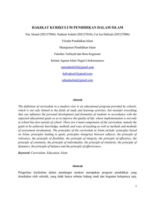 ppt filsafat pendidikan Islam, hakikat kurikulum pendidikan Islam.pptx