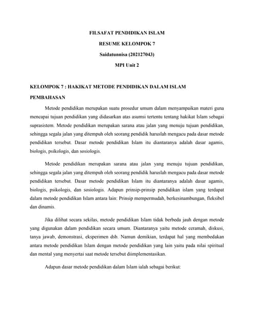HAKIKAT METODE PENDIDIKAN DALAM ISLAM | PDF