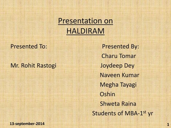 Presentation On Haldiram | PPTX | Malls & Shopping Centers | Attractions