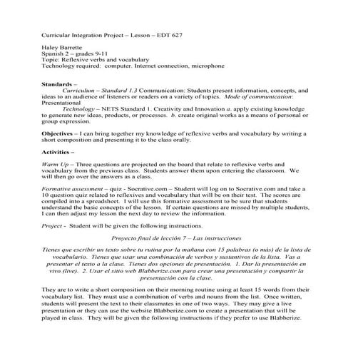 Curricular Integration Project - Lesson plan | PDF | Educational ...