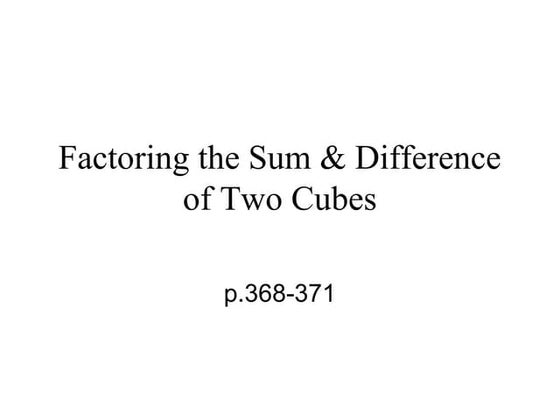 Factoring the Sum and Difference of Two Cubes Worksheet | PDF