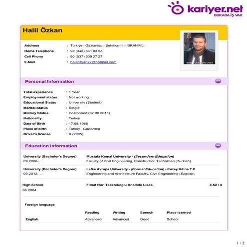 HALİL ÖZKAN CV 125680 CIVIL ENGINEERING | PDF