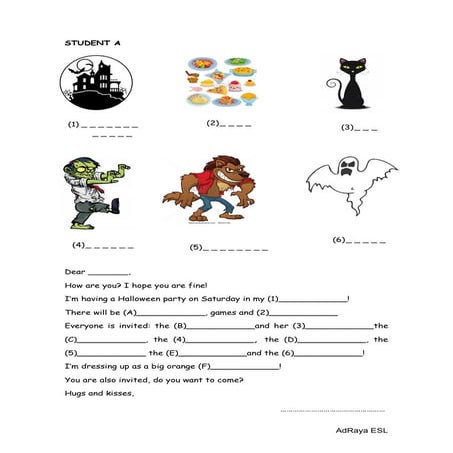 Halloween invitation worksheet in pairs | PDF